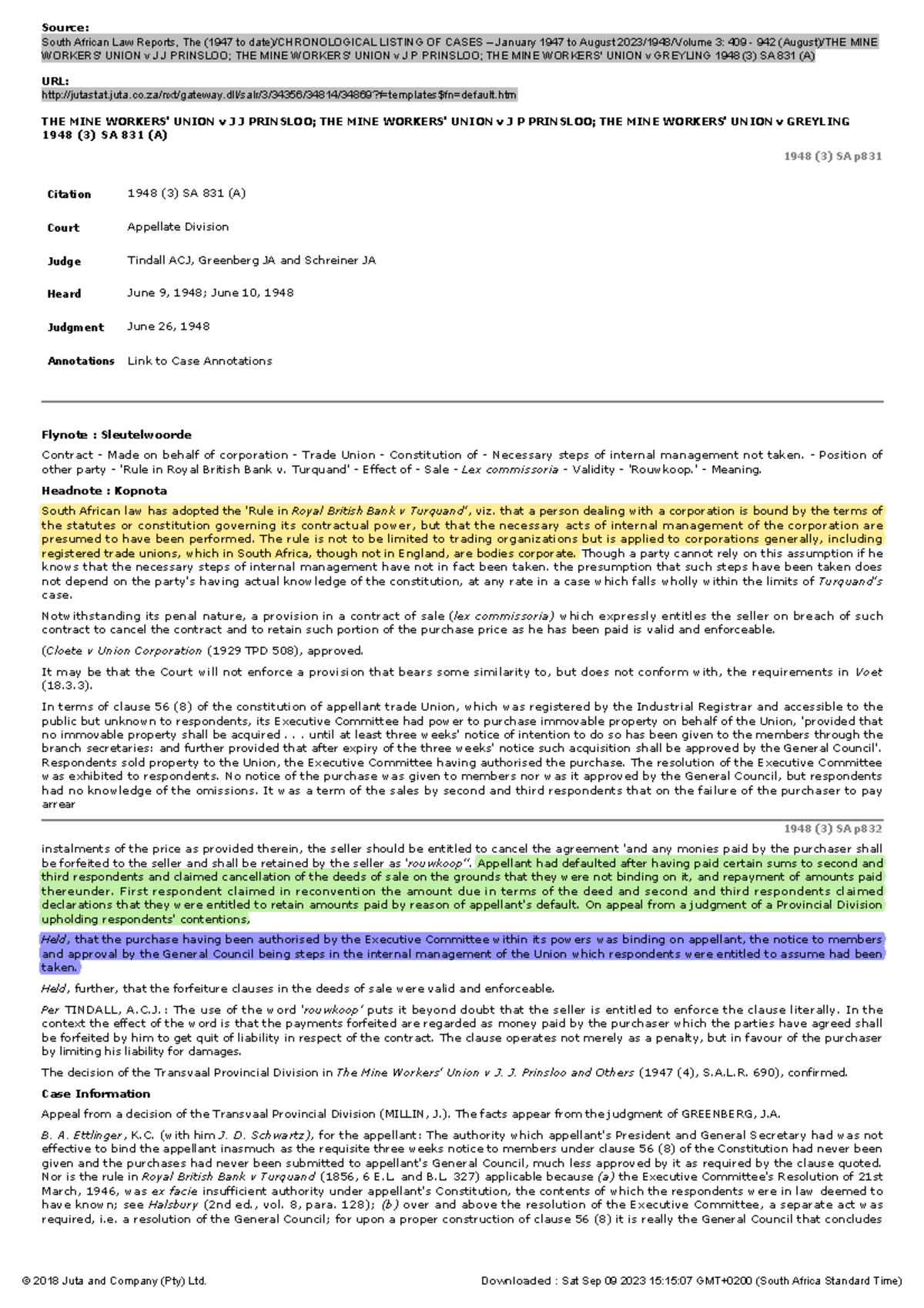 THE MINE Workers' Union v J J Prinsloo; THE MINE Workers' Union ...