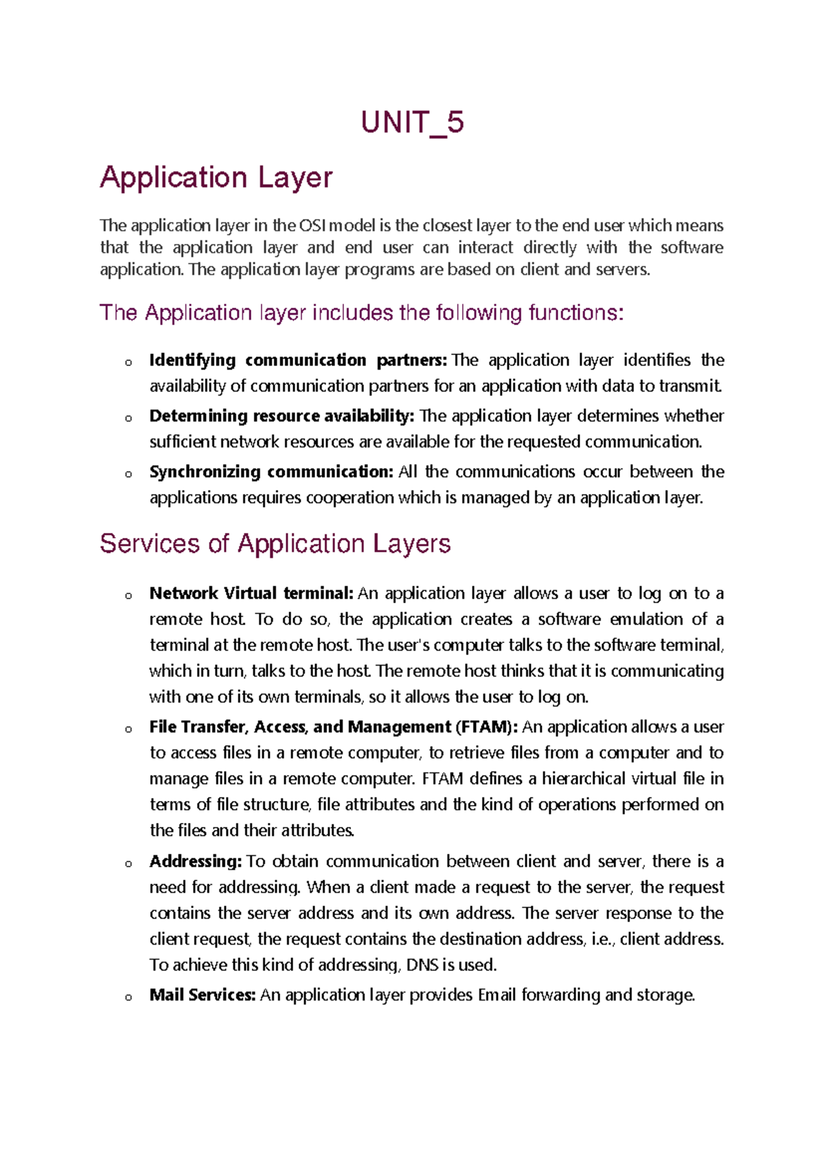 Cn Unit V Computer Network Unit 5of Ptu Unit Application Layer The Application Layer In The