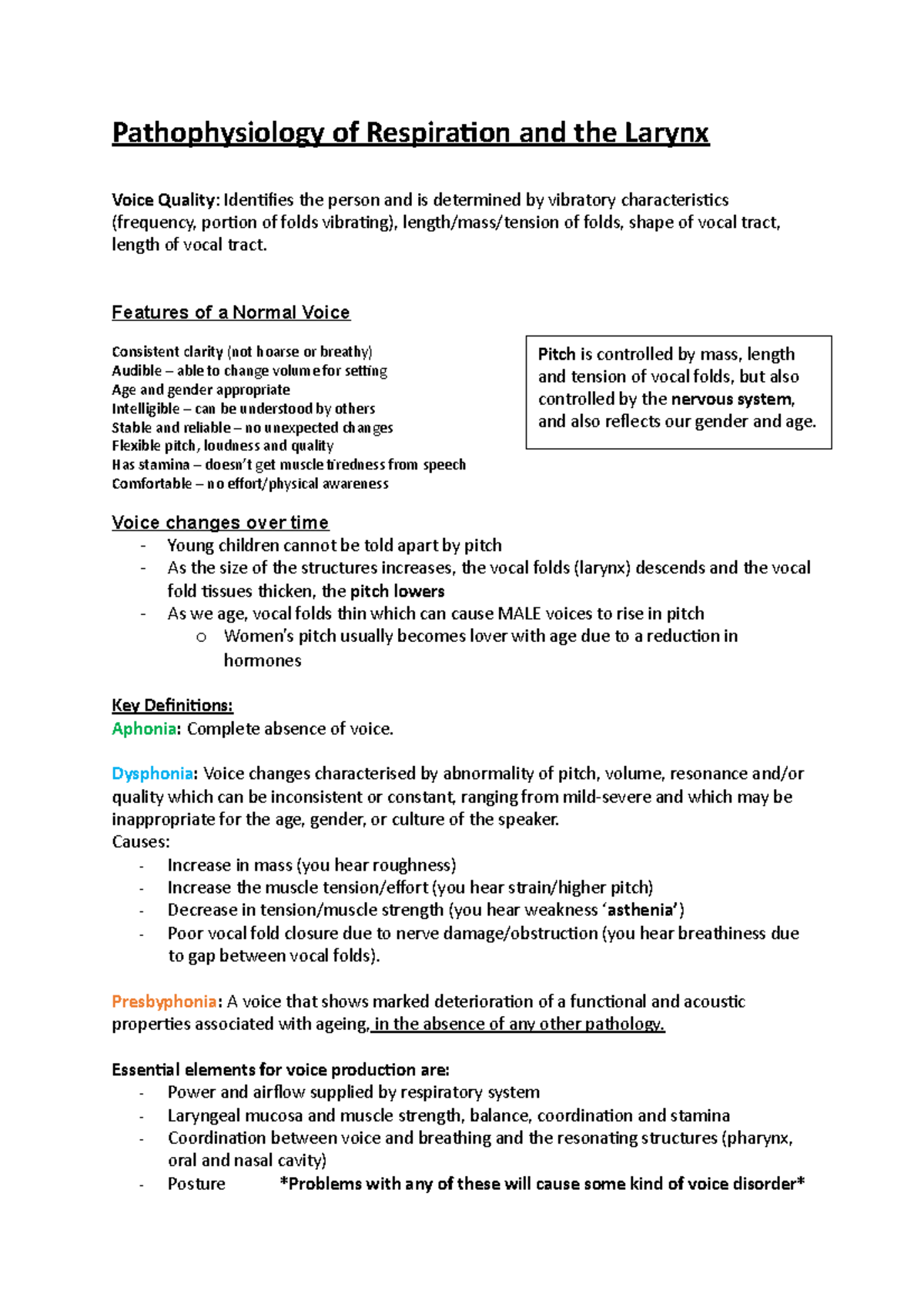 Pathophysiology of Respiration and Larynx - Pathophysiology of ...