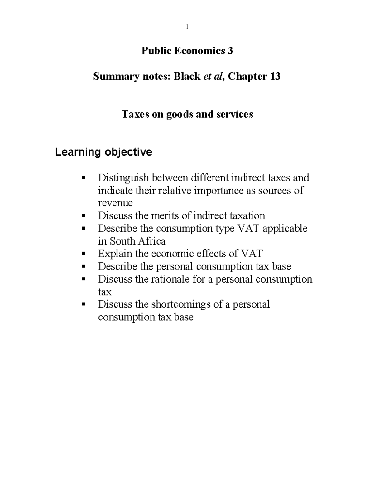 ECS3704-notes- ch 13 - Good - Public Economics 3 Summary notes: Black ...