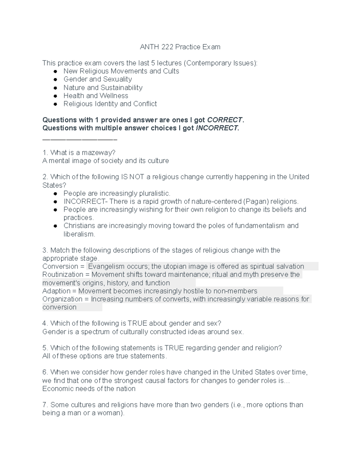 Anth 222 practice problems - ANTH 222 Practice Exam This practice exam covers the last 5 ...