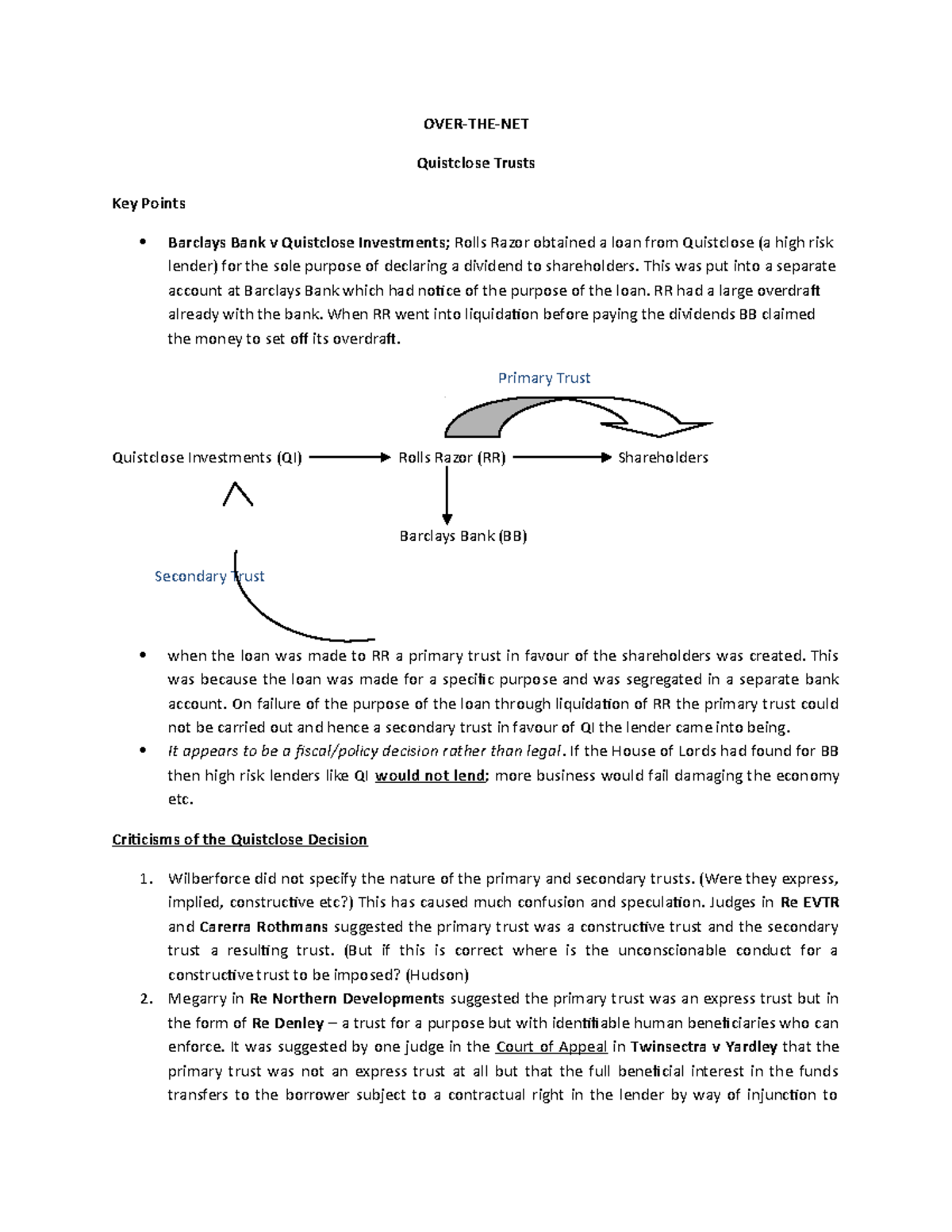 OTN Quistclose Trusts 1 - OVER-THE-NET Quistclose Trusts Key Points ...