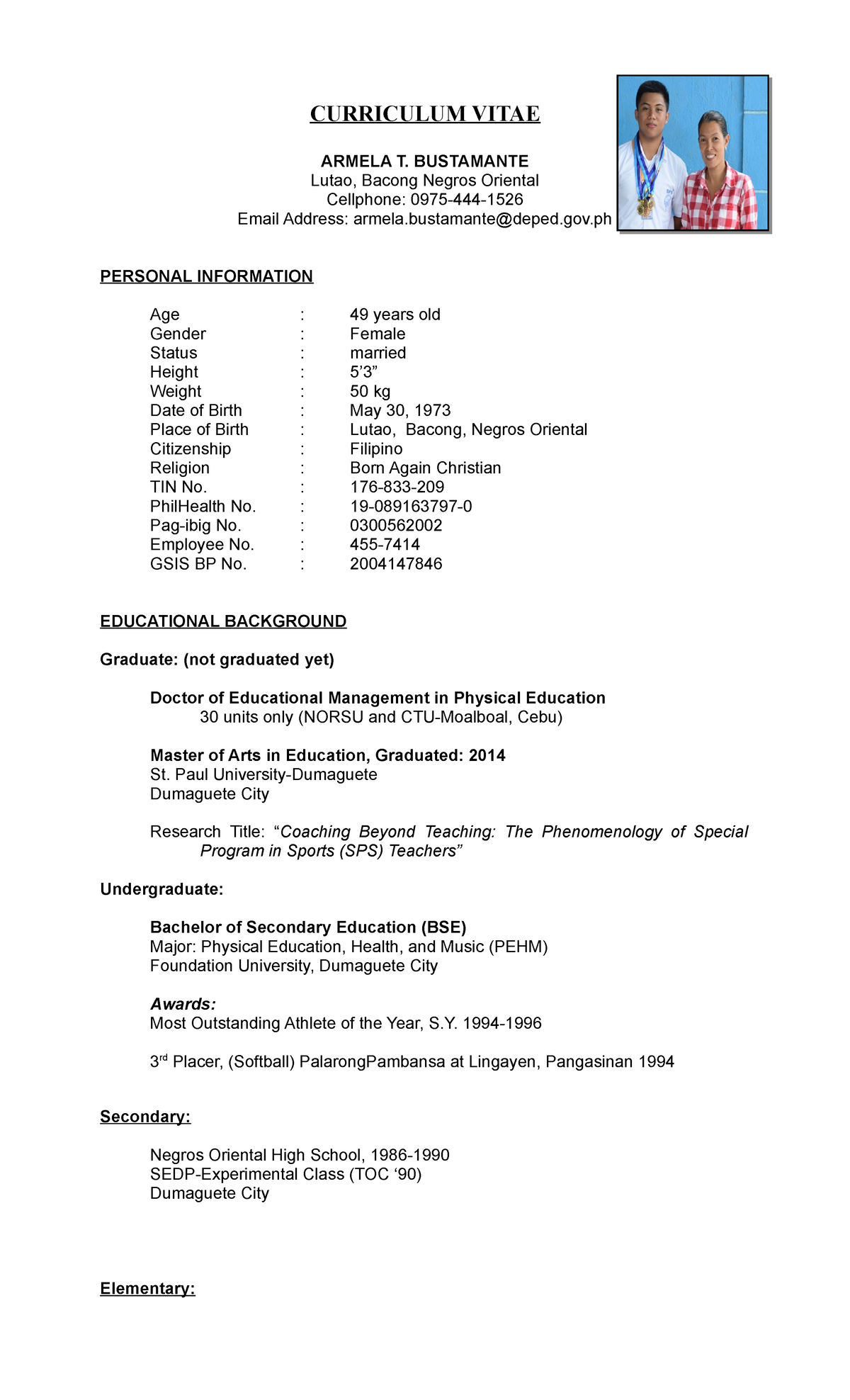 CV Bustamante NOHS - This is a practice uploading in DEPED of my personal curriculum vitae - Studocu