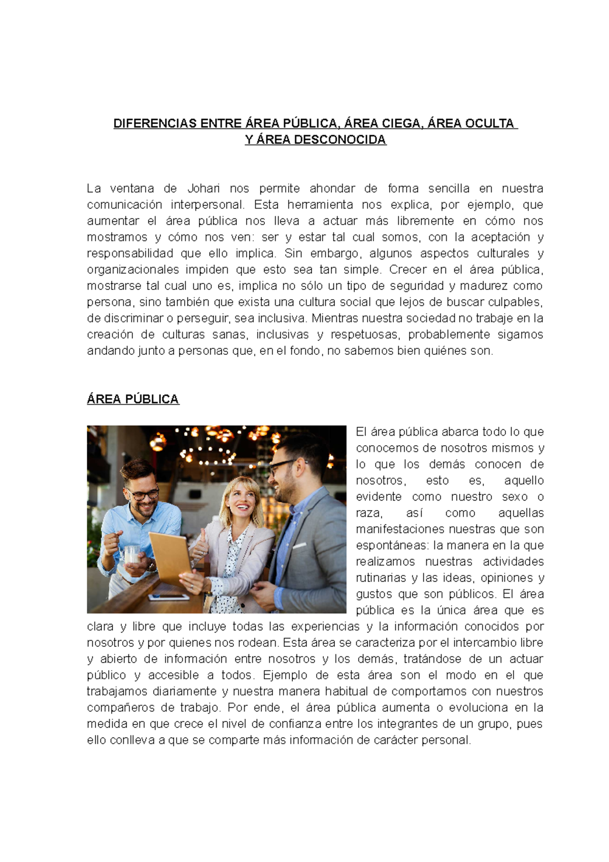 LA Ventana DE Johari Trabajo - DIFERENCIAS ENTRE ÁREA PÚBLICA, ÁREA ...