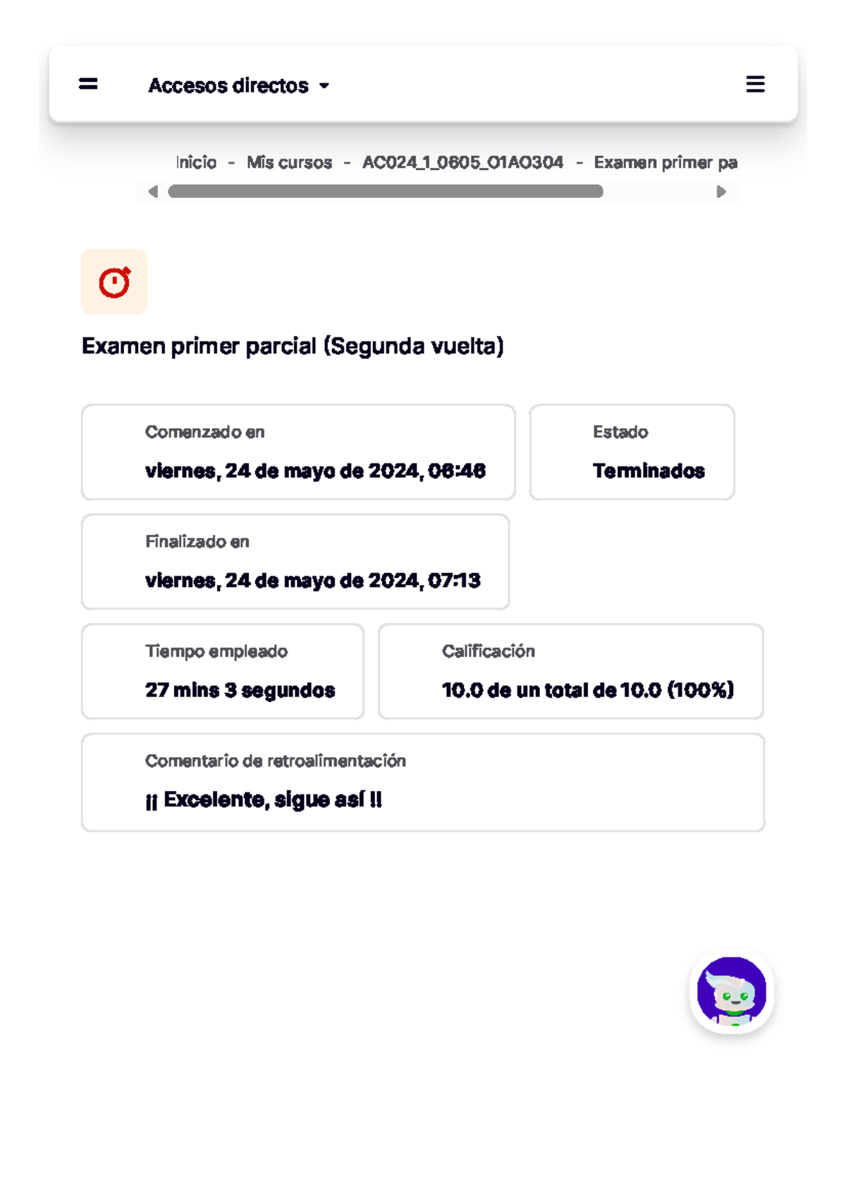 Examen primer parcial (Segunda vuelta) Sistematización de procesos - - Comenzado en viernes, 24 ...