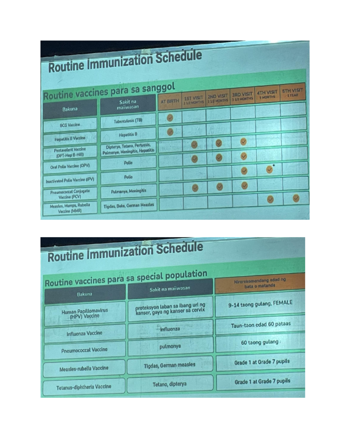 EPI - notes - Routine Immunization Schedule Routine vaccines para sa ...