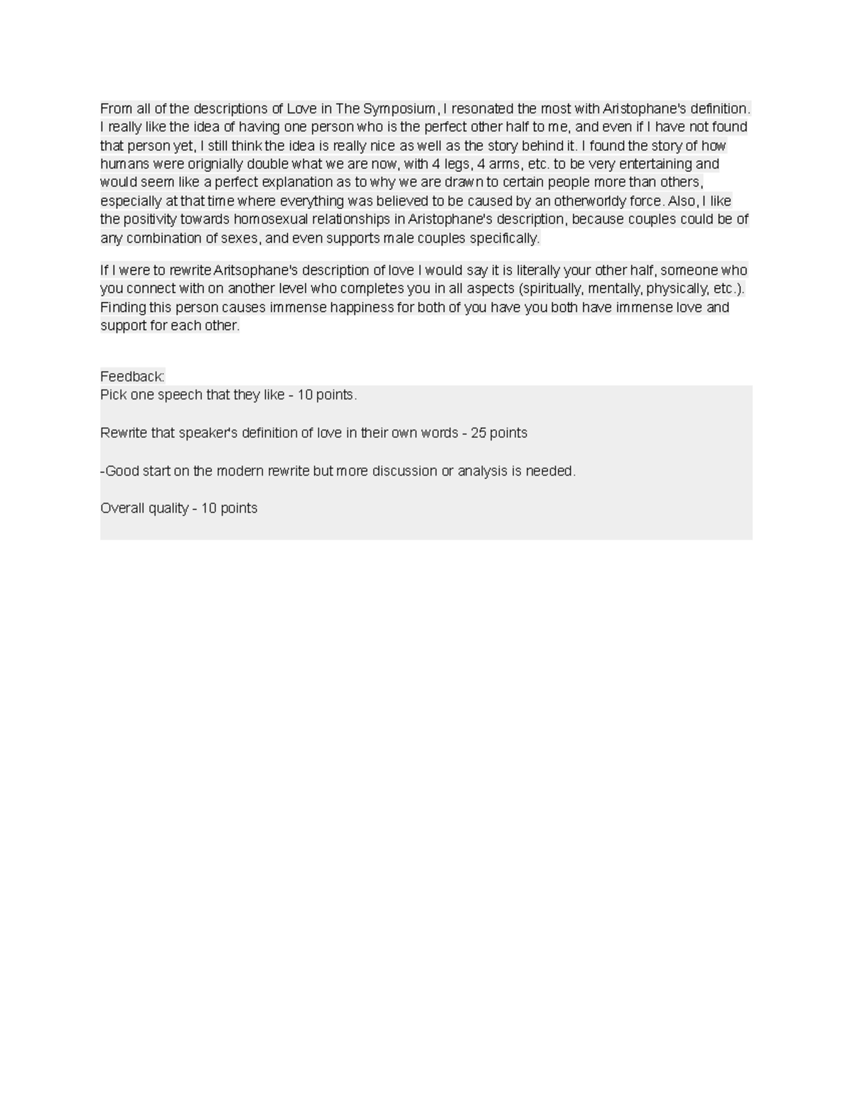 WA 4 - Writing assignment 4: The Symposium by plato - From all of the ...
