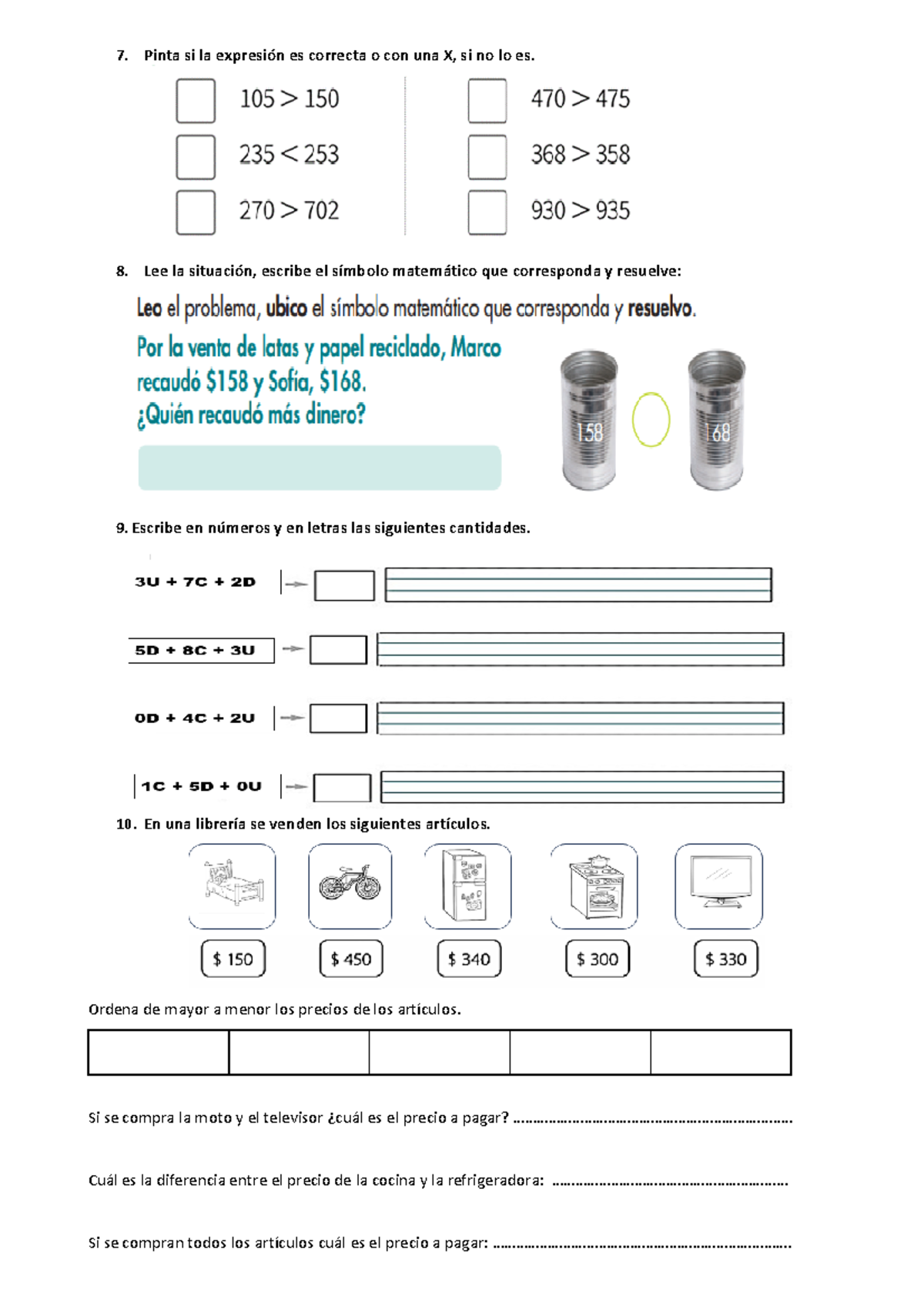 Miscel-NEA 2 - EJERCICIOS MATEMATICOS - Pinta si la expresión es correcta o con una X, si no lo ...