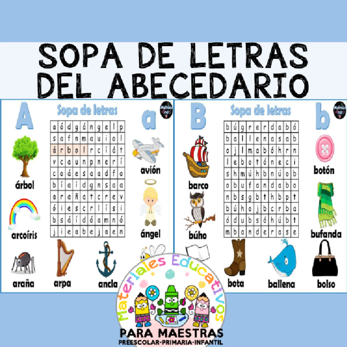 Sopas de Letras del Abecedario por Materiales Educativos Maestras ...