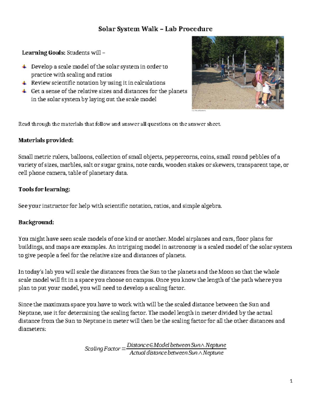 Solar System Walk Lab Handout and Report 2023 (10)v2 - Solar System ...
