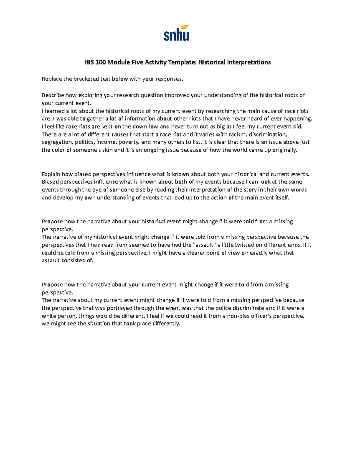 HIS 100 Module Five Activity Template - Describe how exploring your ...