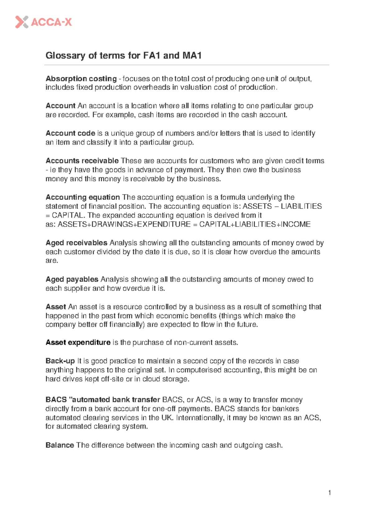 Glossary of terms for FA1 and MA1 Final 1 - Glossary of terms for FA1 ...