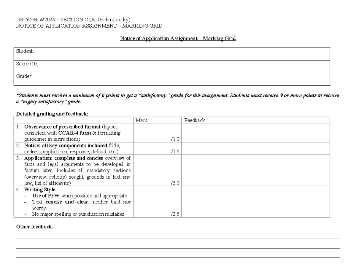 No A - Marking Grid (AGL 2024) - DRT6584 – SECTION C (A. Godin-Landry ...