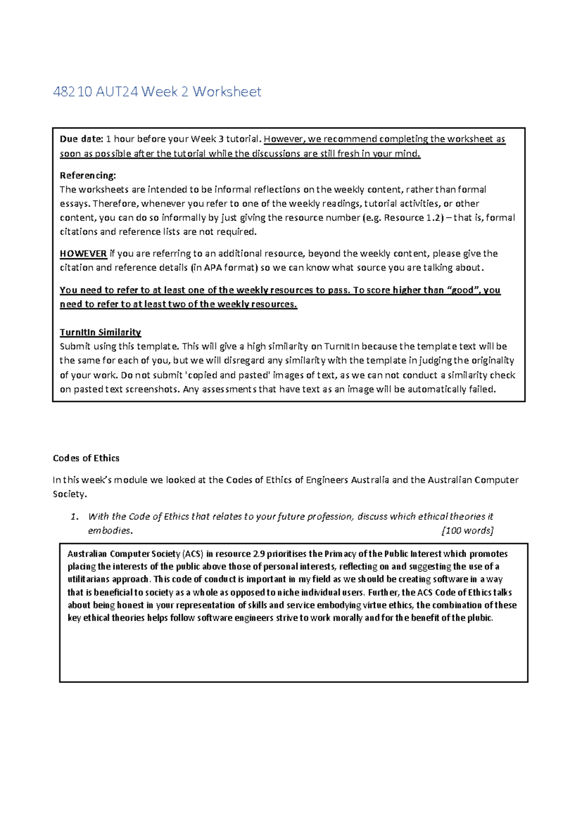 48210 AUT24 - Week 2 Worksheet - 48210 AUT24 Week 2 Worksheet Codes of ...