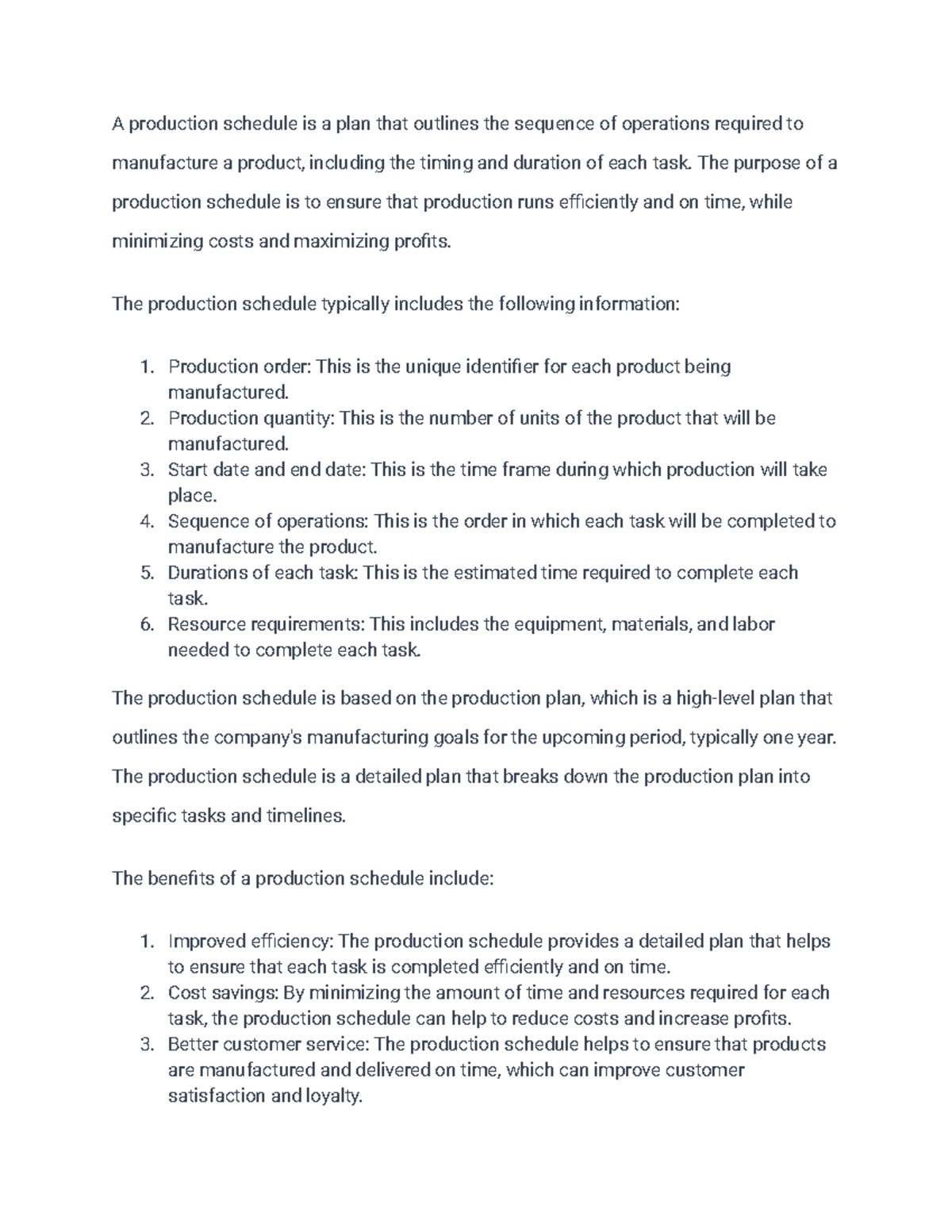 Production schedule notes - A production schedule is a plan that ...