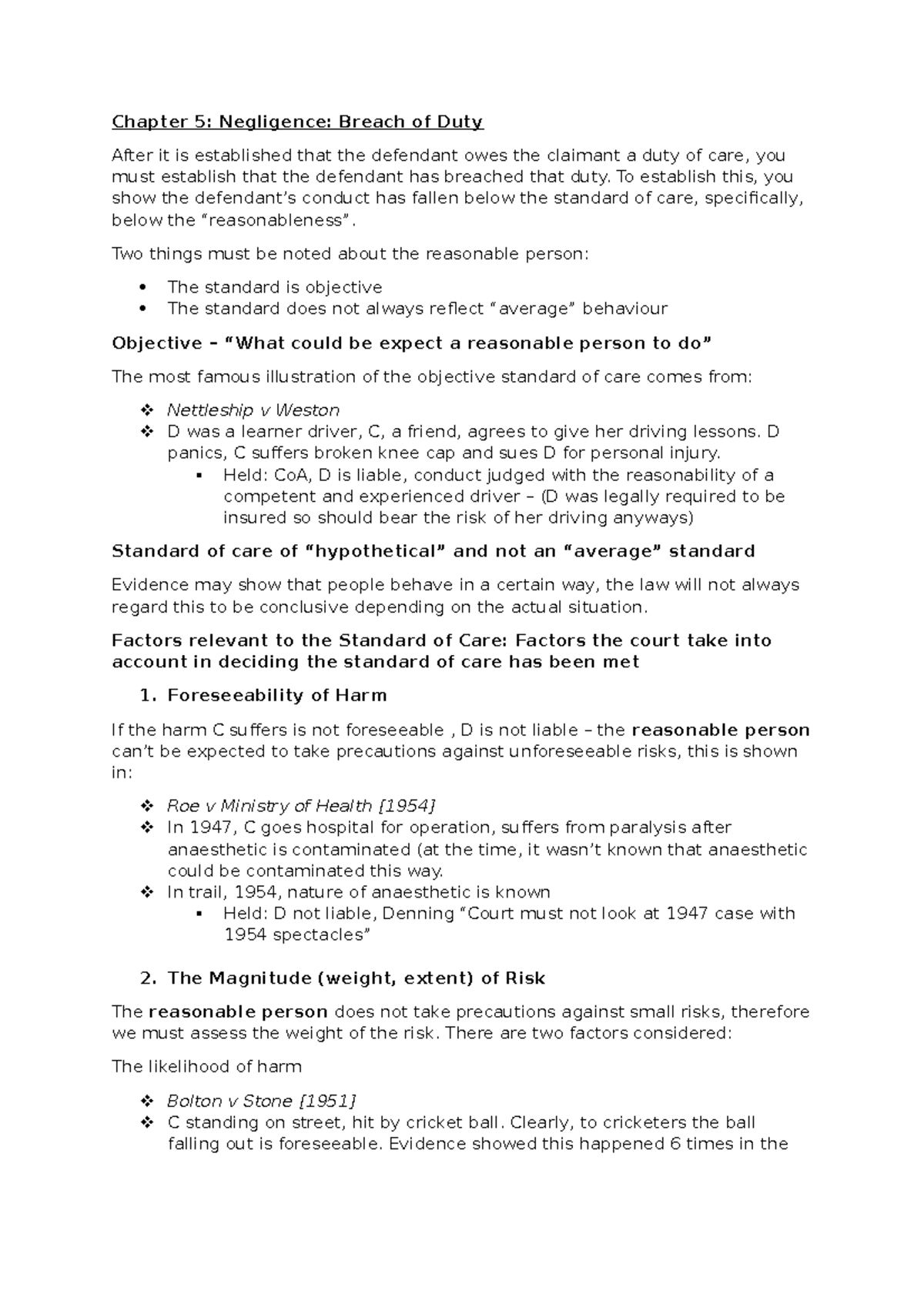 Neglience - Breach of Duty - Chapter 5: Negligence: Breach of Duty ...