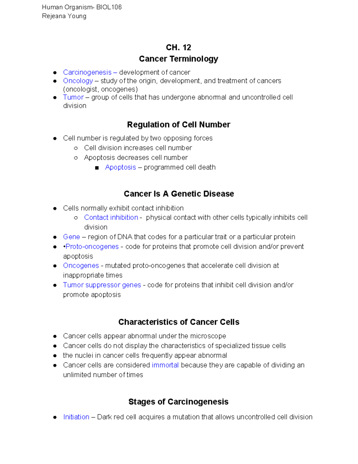 Human Organisms - 12 Cancer Terminology Carcinogenesis – development of ...