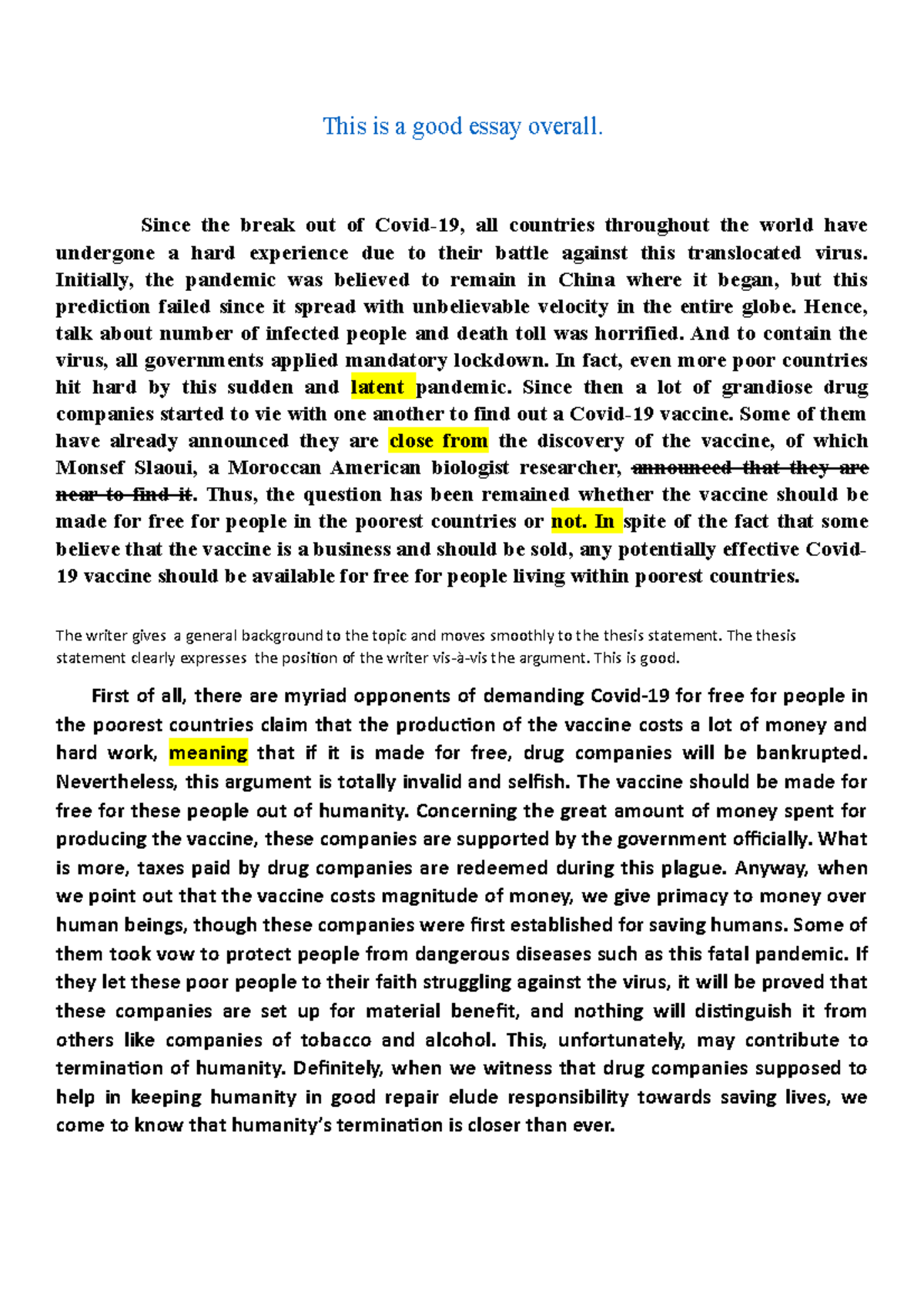 Copy of essay - This is a good essay overall. Since the break out of ...
