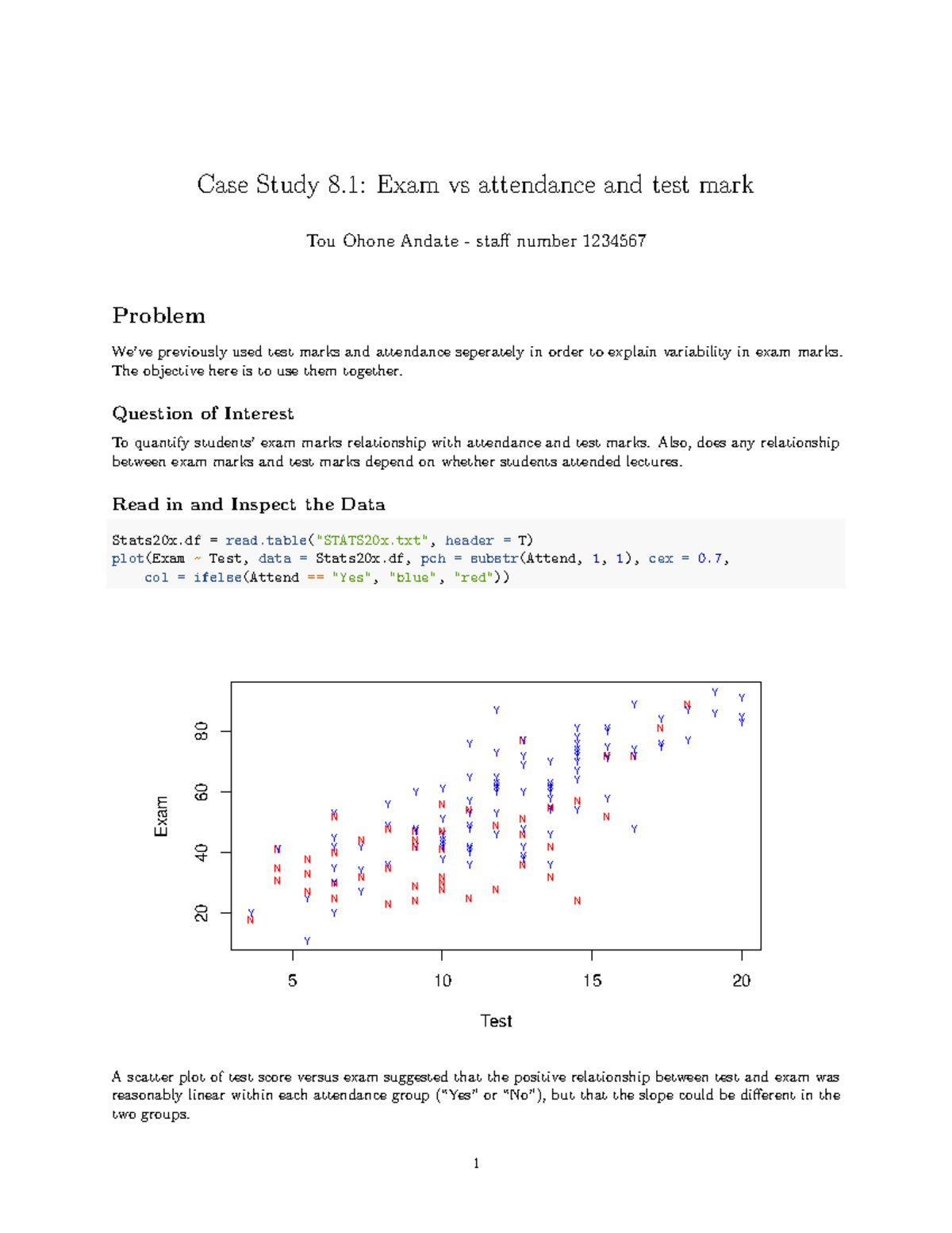 CSH8-1 - Notes - Case Study 8: Exam vs attendance and test mark Tou ...