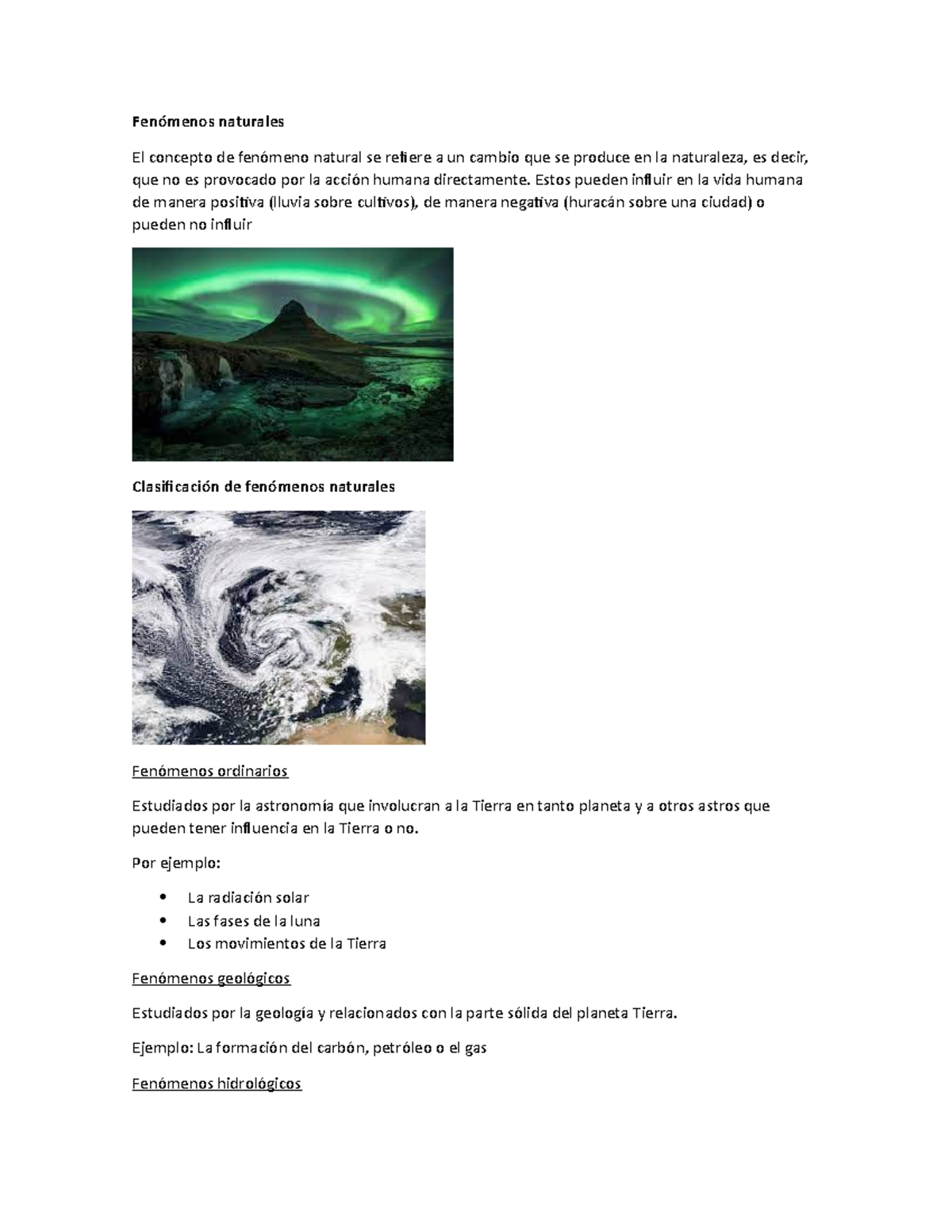 Fenomenos naturales - Apuntes importantes sobre el desarrollo de las ...