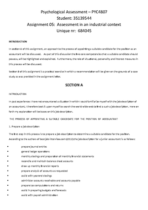 60392703 PYC4807 Examination Portfolio - Title: Assessment 03 Portfolio Assignment Student Name ...