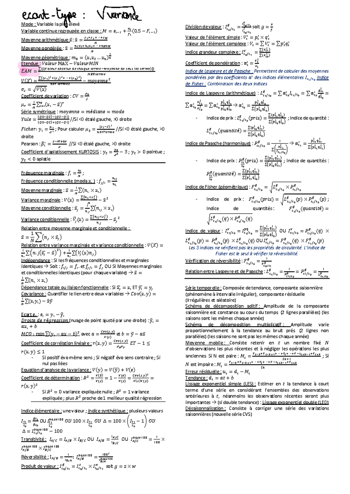 Antiseche ATIE - Mode : Variable la plus élevé Variable continue ...