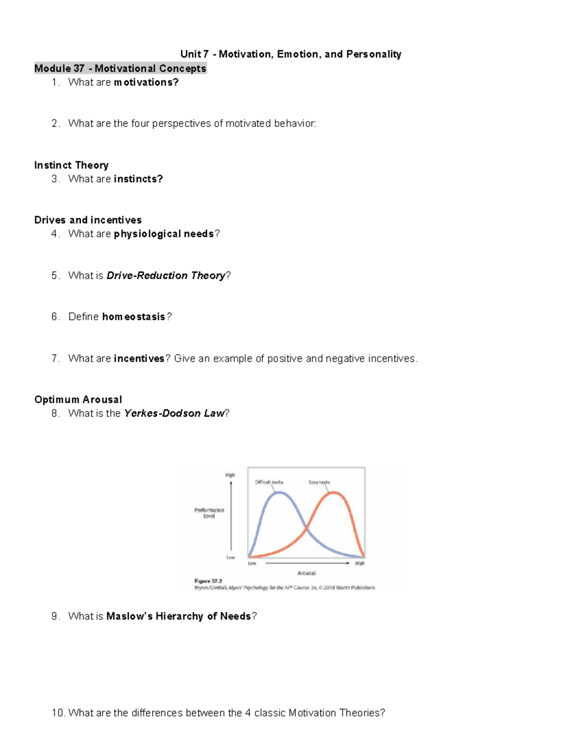 Unit 7 - Motivation, Emotion, Stress, and Personality - Unit 7 ...