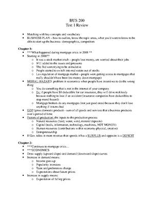 BUS 201 updated exam 1 - notes - BUS 201 exam 1: 44 questions, bring a ...