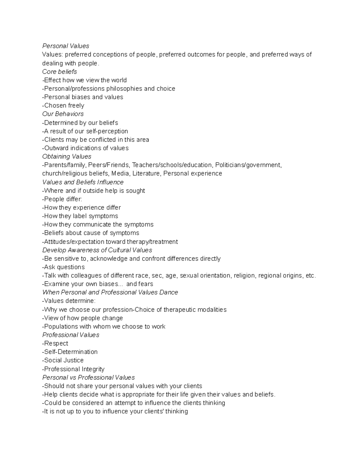 Values, Ethics, SDS 4403 - Personal Values Values: preferred ...