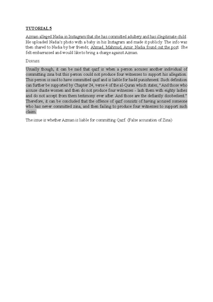 Tutorial Question 4 Answers - TUTORIAL 4 As the Sunnah is a primary ...