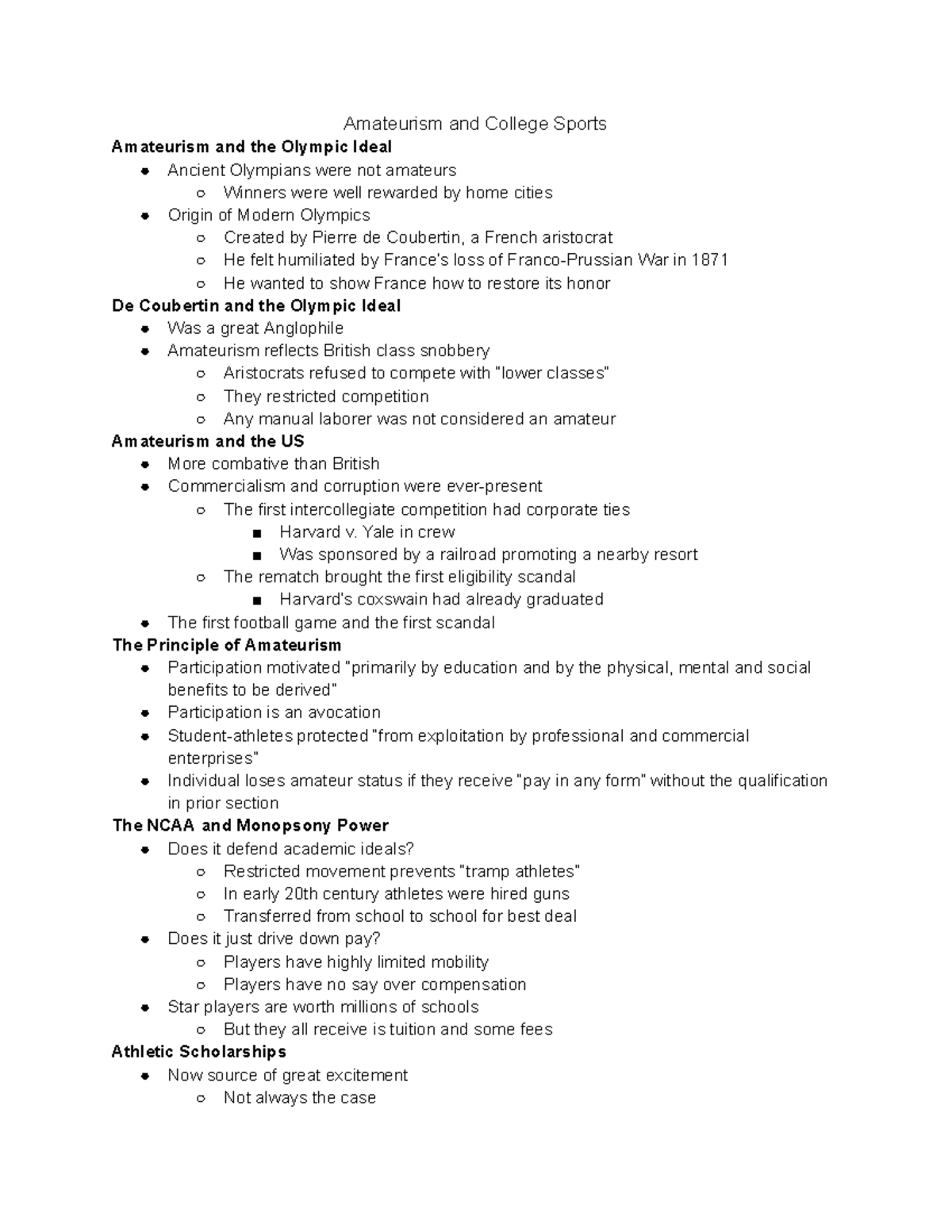 Week 4 Amateurism and College Sports - Amateurism and College Sports ...