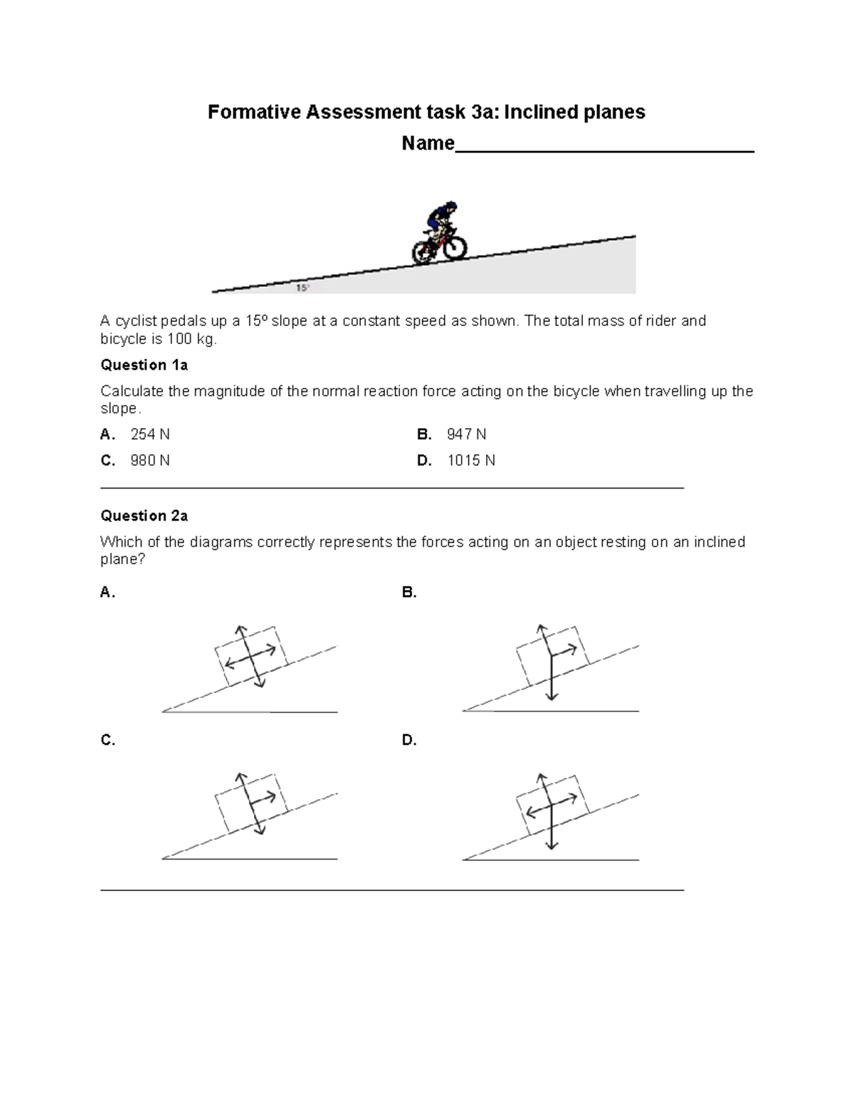 1.3a Inclined planes follow up 2024 - Formative Assessment task 3a ...