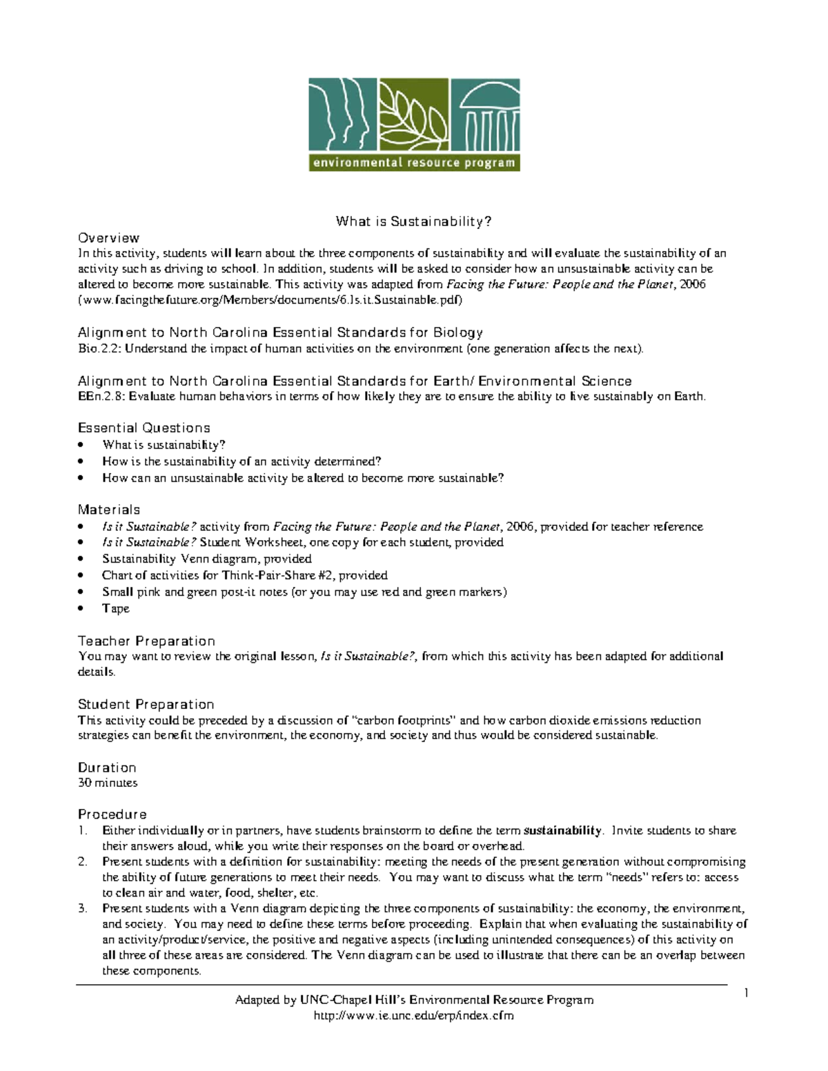 What is Sustainability - Adapted by UNC-Chapel Hill’s Environmental ...