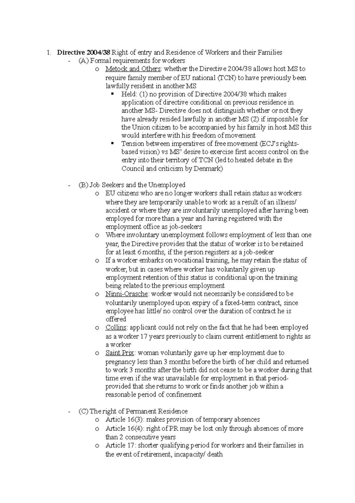 EU FMW Social Rights - Directive 2004/38 Right of entry and Residence ...