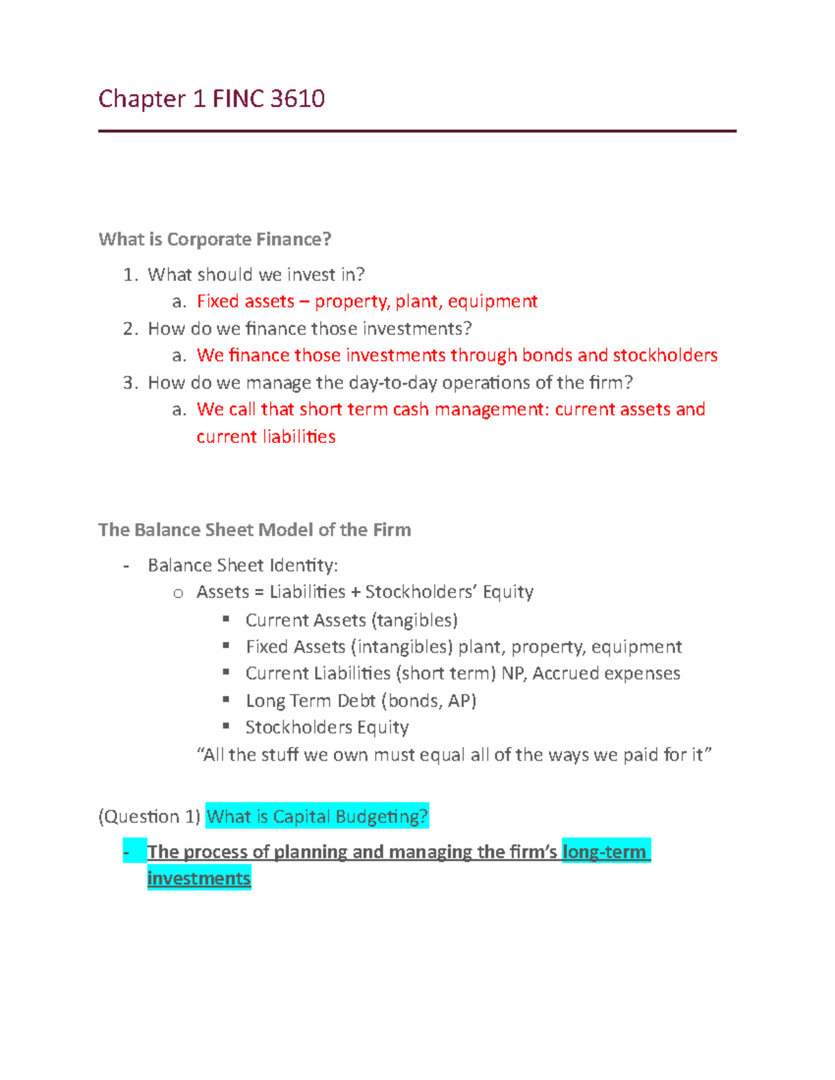 Chapter 1 FINC 3610 - Mandy Harrelson, Presentation/lecture notes ...