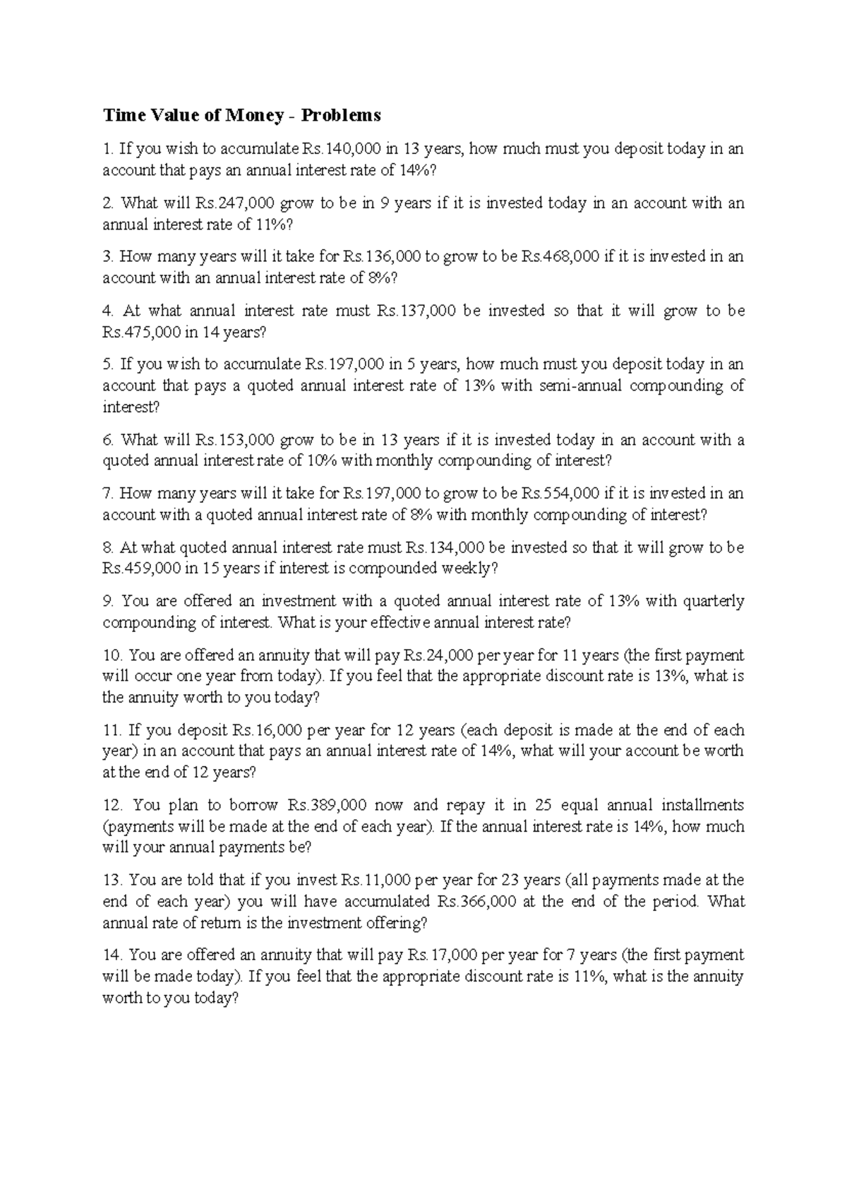 Assignemnt 1 TVM - Assignment - Time Value of Money - Problems If you ...