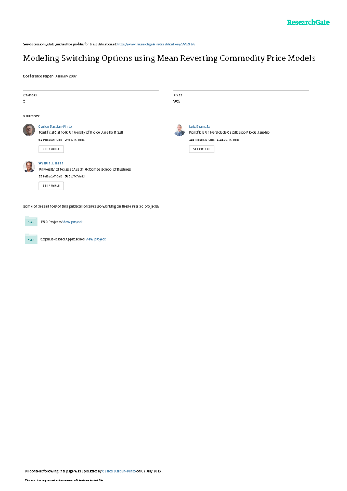 Modeling Switching Options using Mean Reverting Co - See discussions, stats, and author profiles ...