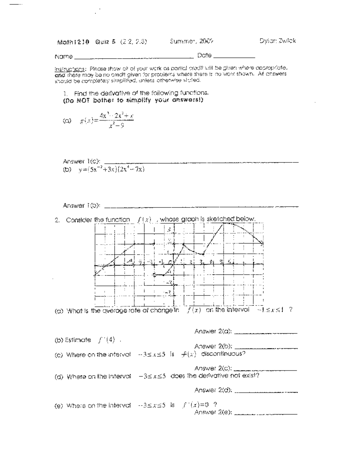 Quiz 5 - MATH 1210 - Studocu