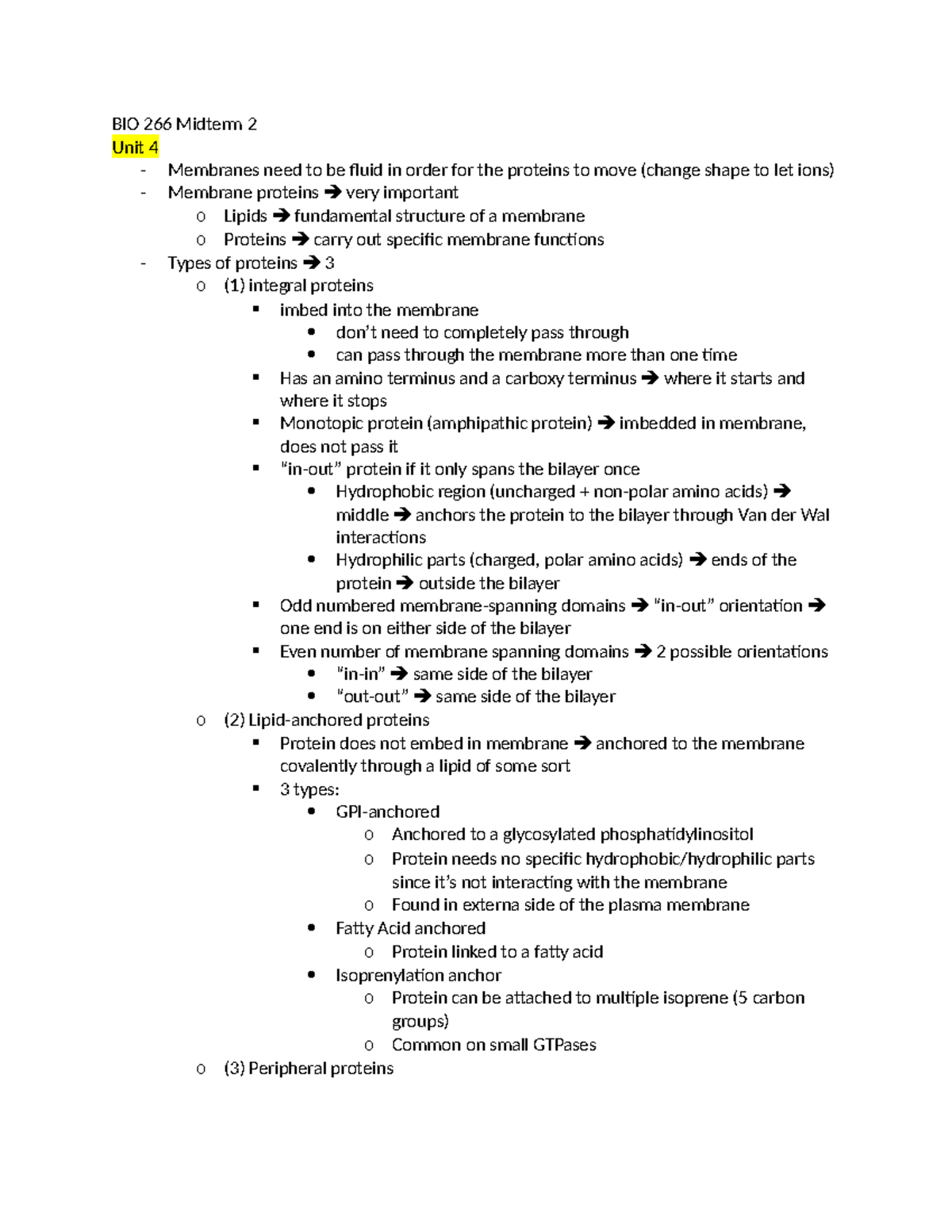 BIO 266 Midterm 2 - Info Material - BIO 266 Midterm 2 Unit 4 ...