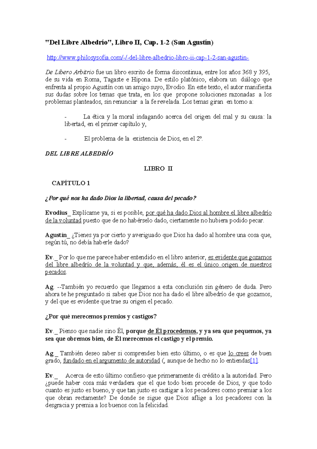 Del Libre Arbitrio II 1 2 - "Del Libre Albedrío", Libro II, Cap. 1-2 (San Agustín) - Studocu