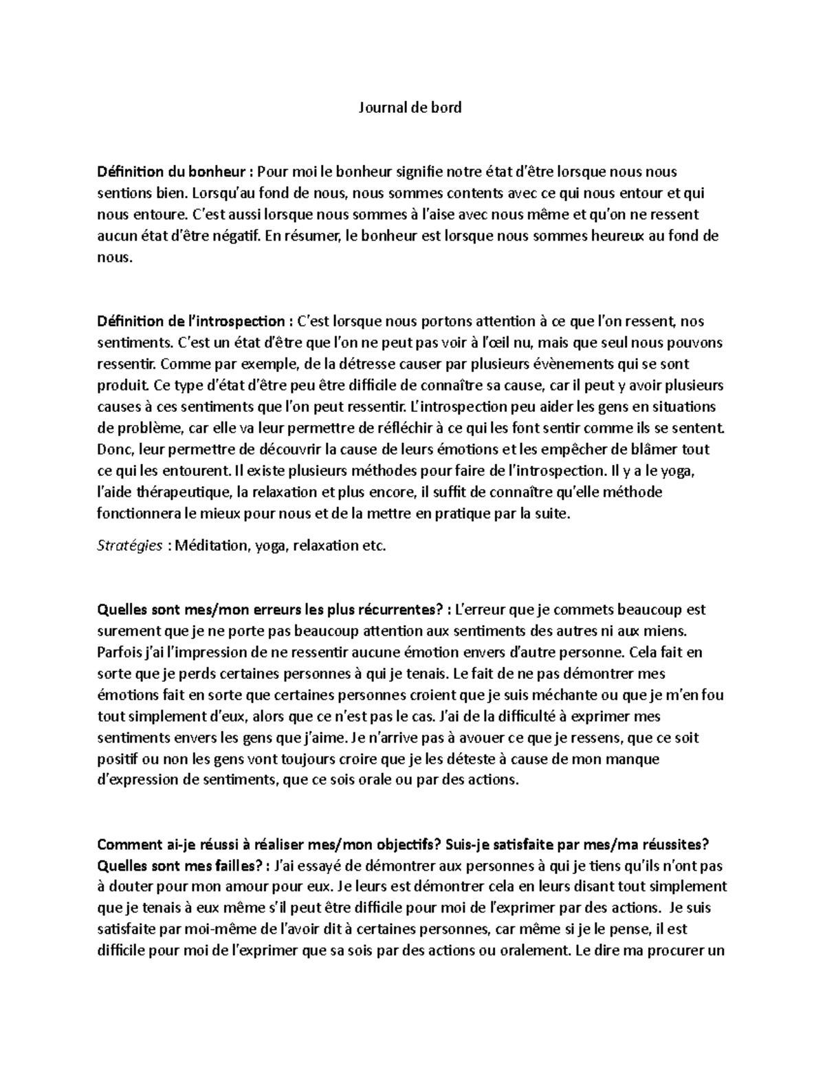 Journal de bord bonheur - Journal de bord Définition du bonheur : Pour ...