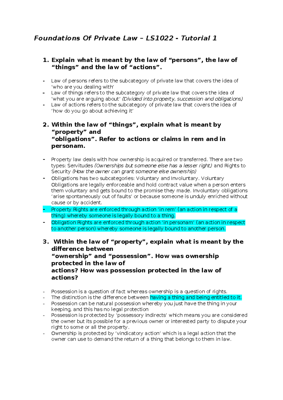 Foundations Of Private Law - Tutorial 1 - Foundations Of Private Law ...