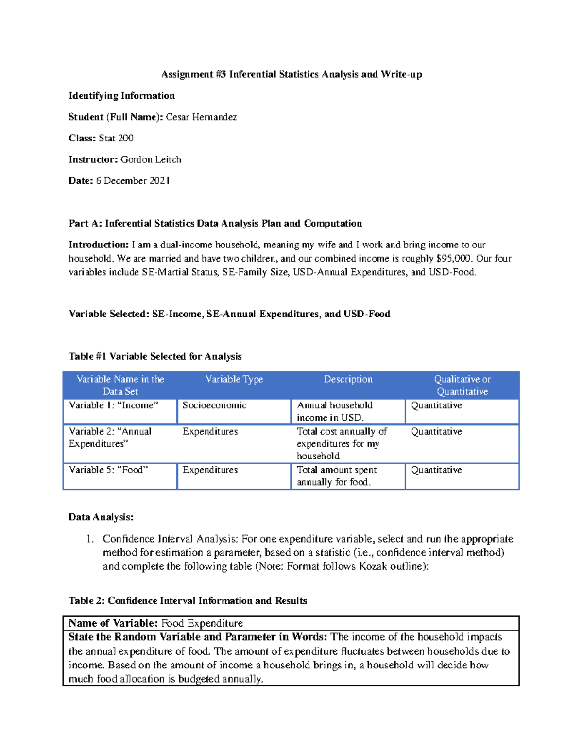 DA3 - Assignment #3 - Assignment #3 Inferential Statistics Analysis and Write-up Identifying ...
