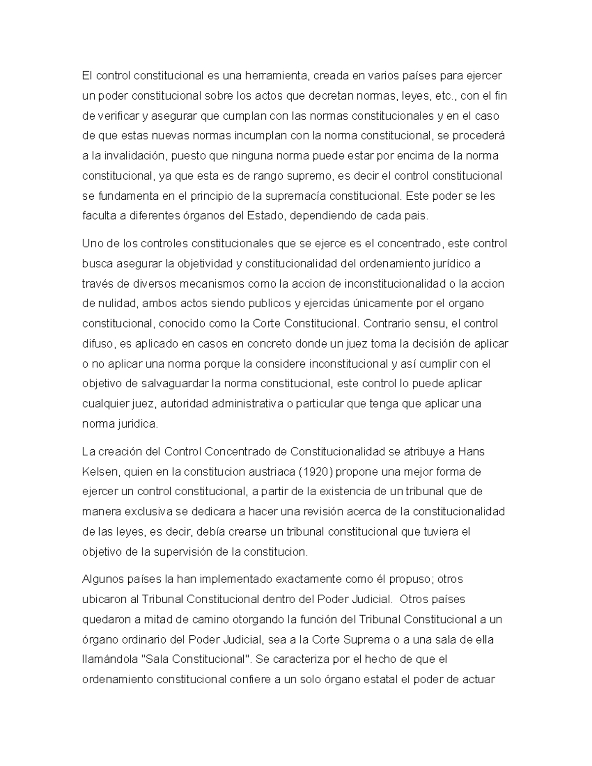El control constitucional concentrado - El control constitucional es ...