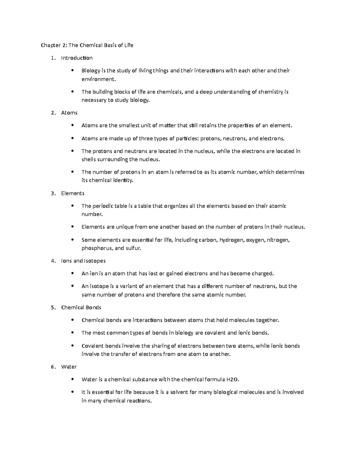 Chapter 2 Bio 11900 - Chapter 2: The Chemical Basis of Life 1 ...