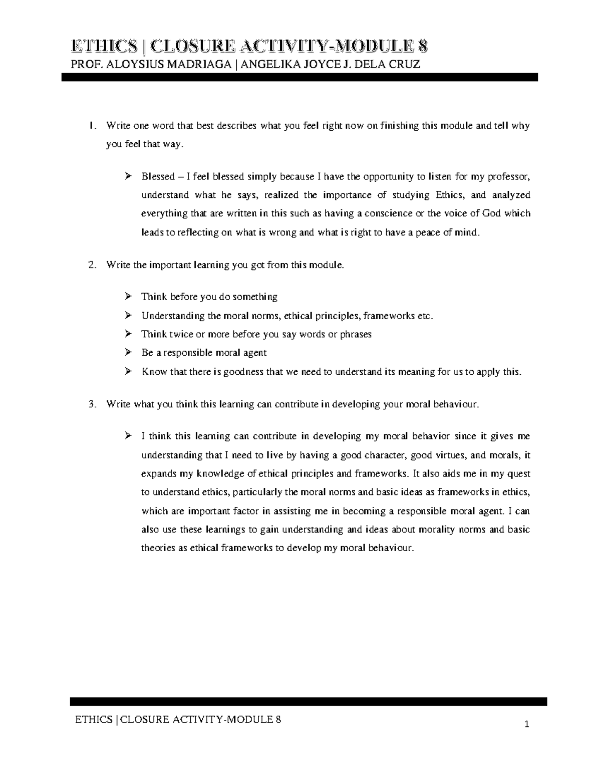 Closure Activity- Module 8, DELA CRUZ, Angelika Joyce J. BSCE 1D - BS ...