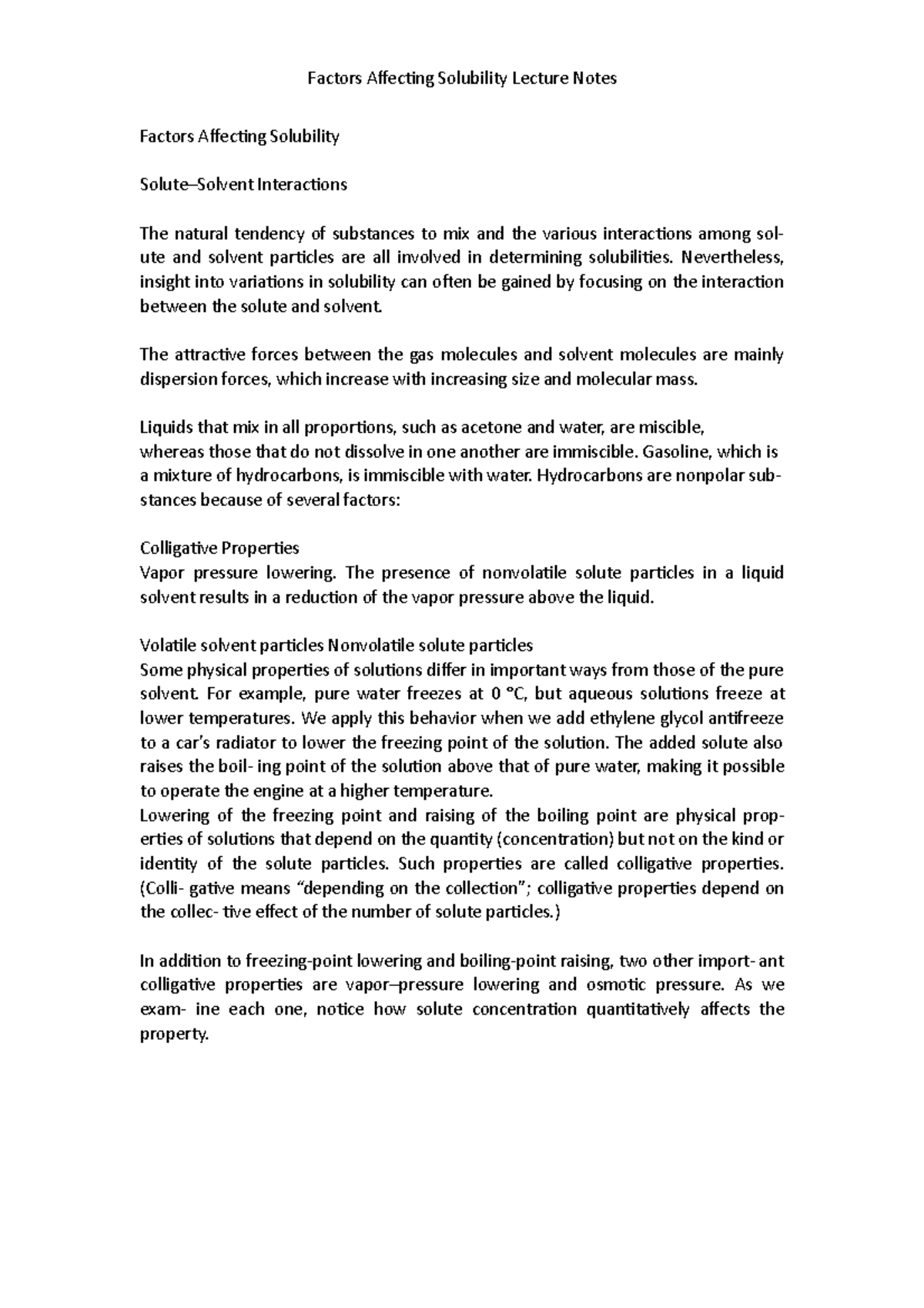 Factors Affecting Solubility Lecture Notes - Nevertheless, insight into ...