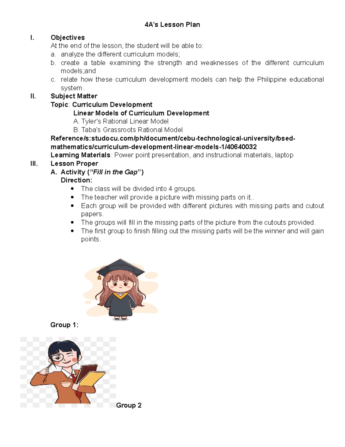 4As Lesson Plan on Educ 9 Besas - 4A’s Lesson Plan I. Objectives At the ...