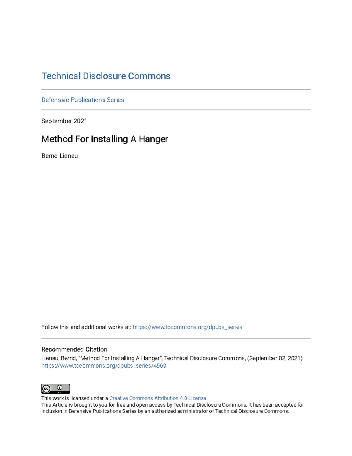 Method For Installing A Hanger - Technical Disclosure CommonsTechnical ...