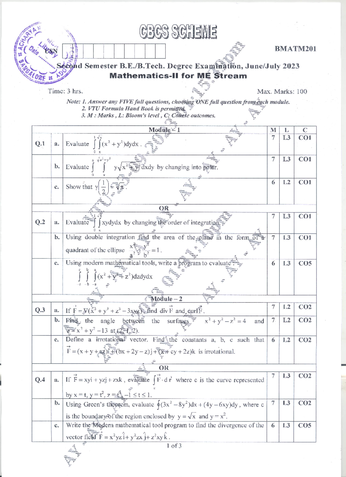 BMATM201 - math qp - CBCS SCHEME Date BMATM201 1 Second Semester Degree ...
